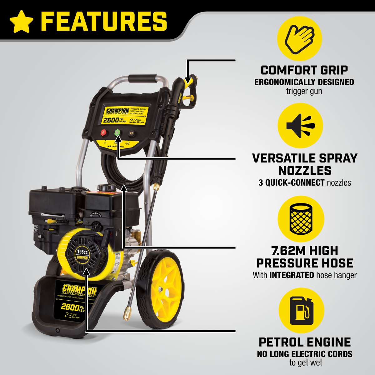 Champion 2600 PSI Petrol Pressure Washer | Champion Power Equipment